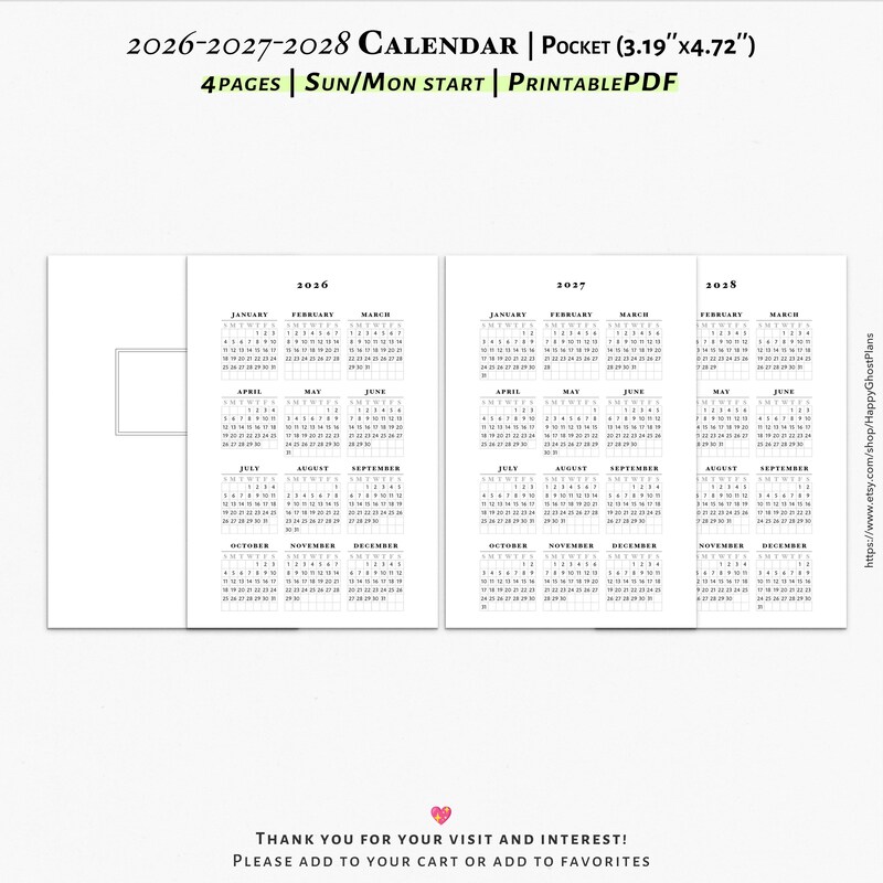 2026 2027 Pocket Calendar - Etsy