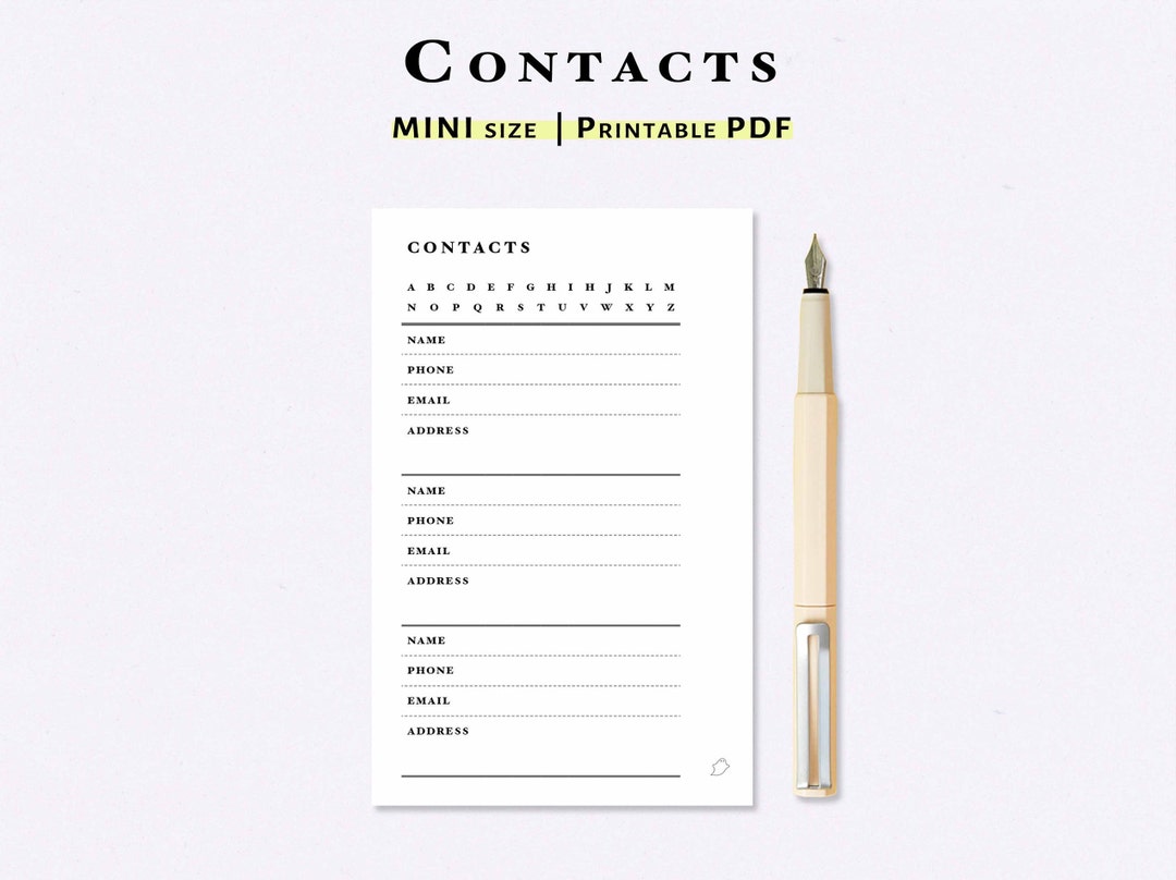 Contact List Printable PDF Mini Size Inserts Contact List - Etsy
