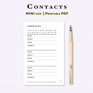 Contact List Printable PDF Mini Size Inserts Contact List | Etsy