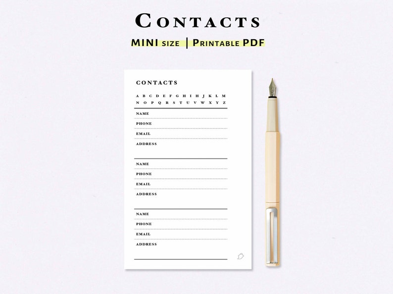 Contact List Printable PDF Mini Size Inserts Contact List | Etsy
