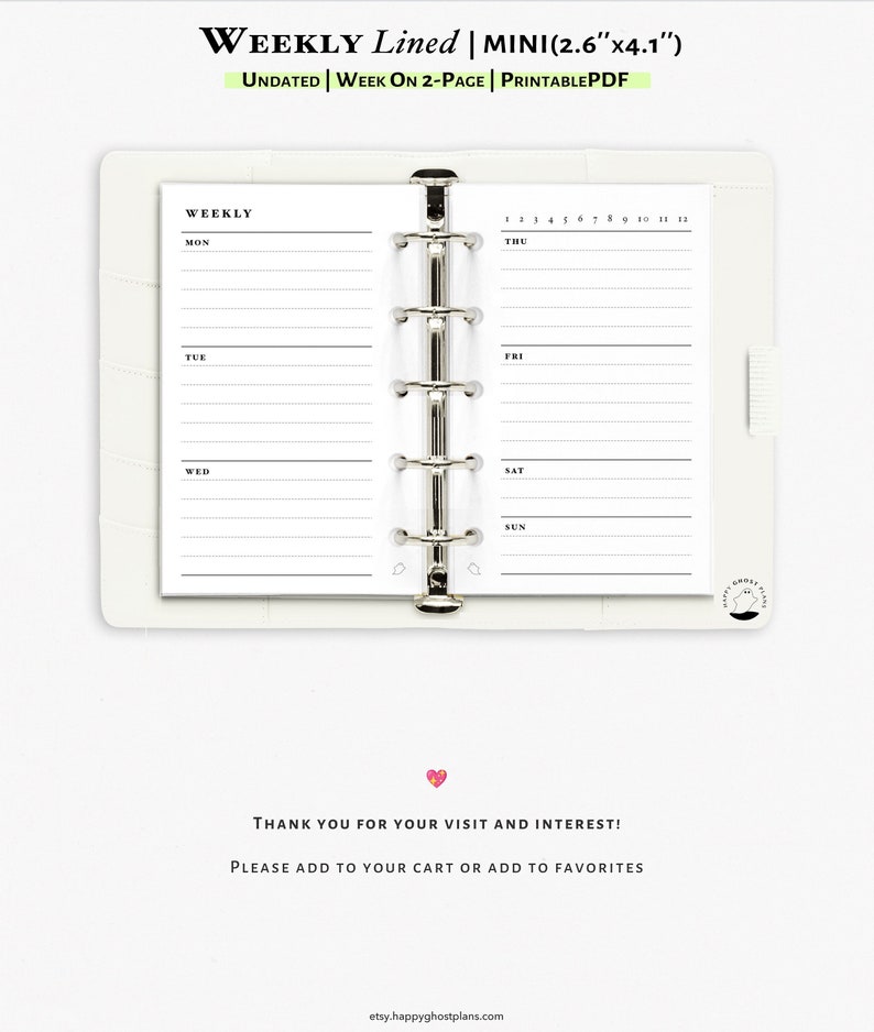 Weekly Planner Printable Mini Size Insert Undated Weekly Planner Week on Two Page Minimalist ...