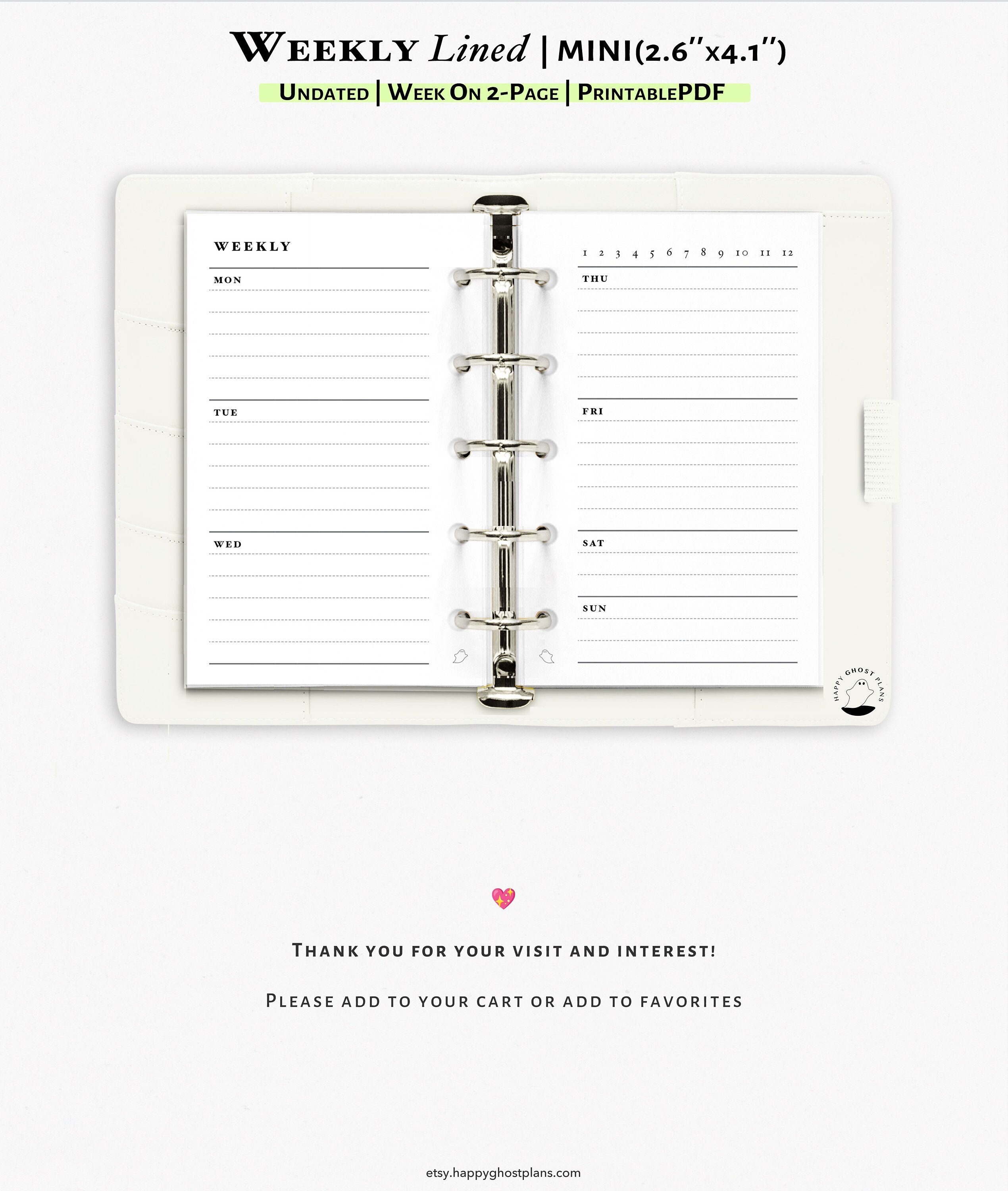 Weekly Planner Printable Mini Size Insert Undated Weekly Planner Week ...