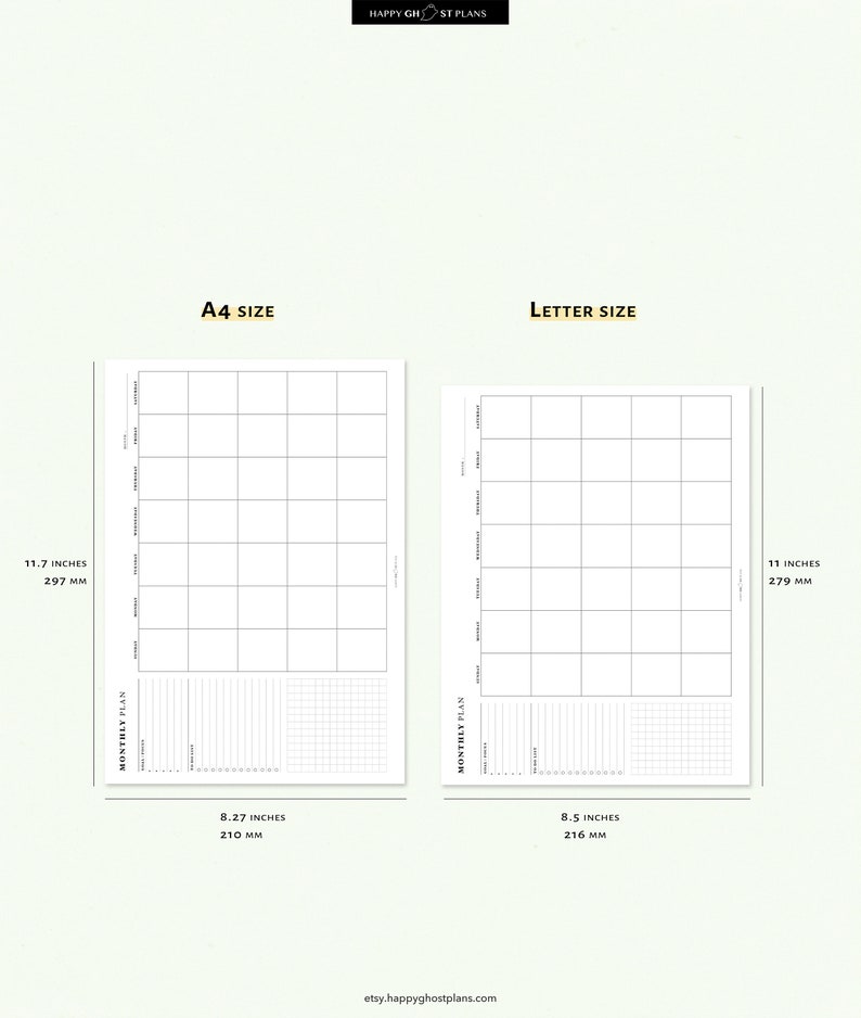 Horizontal Monthly Planner Printable A4 Letter Inserts - Etsy