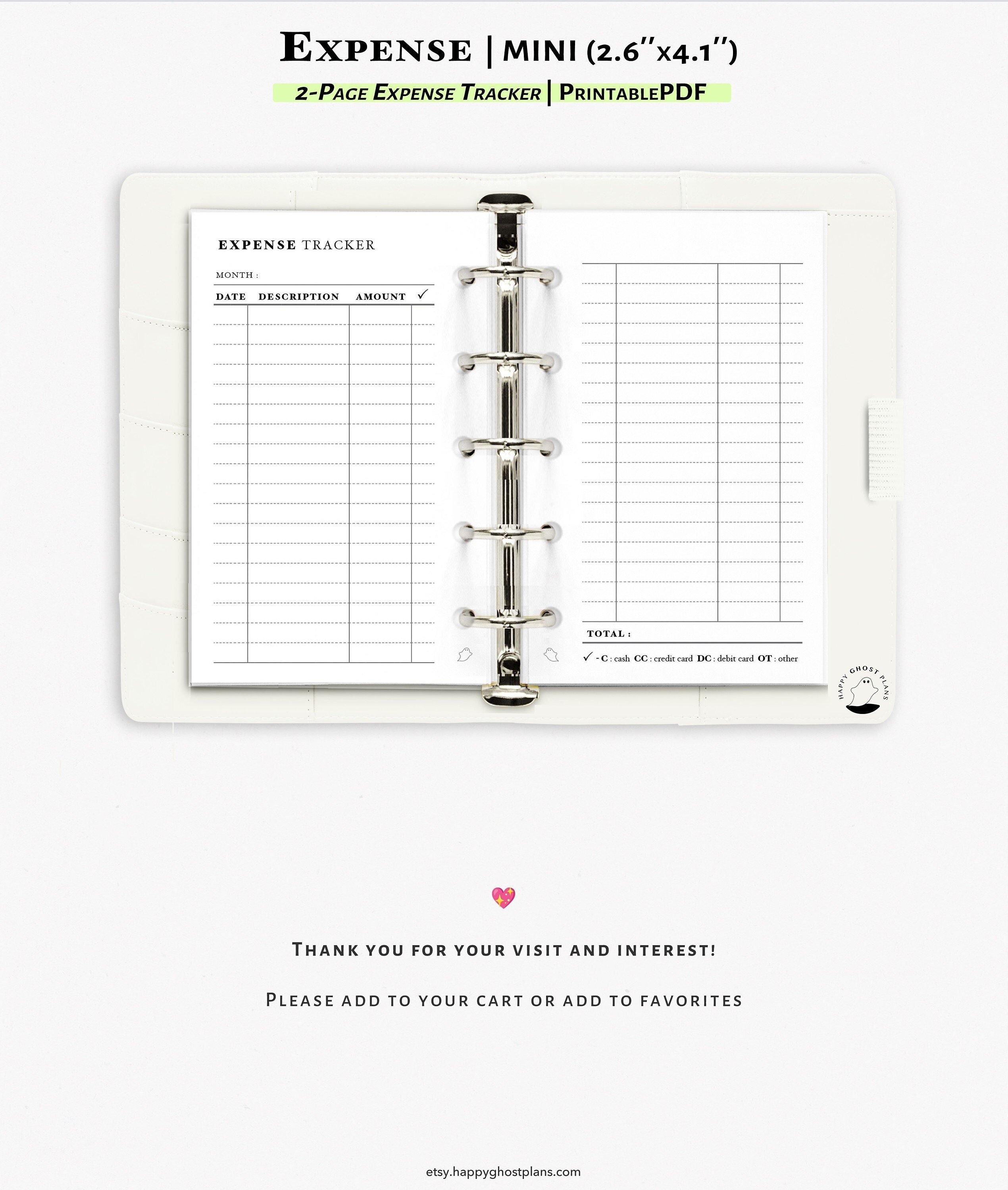 Mini Expense Tracker Printable: Monthly Spending (PDF) | J103 - Etsy
