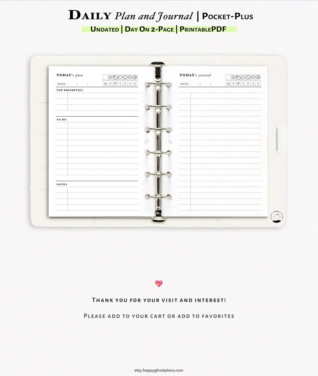 Daily Planner and Journal, Printable Insert for Pocket-plus Size ...