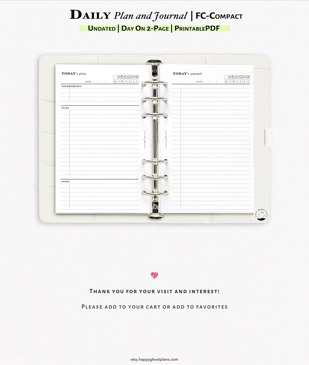 Daily Planner and Journal, Printable Insert for Fc-compact Planner ...