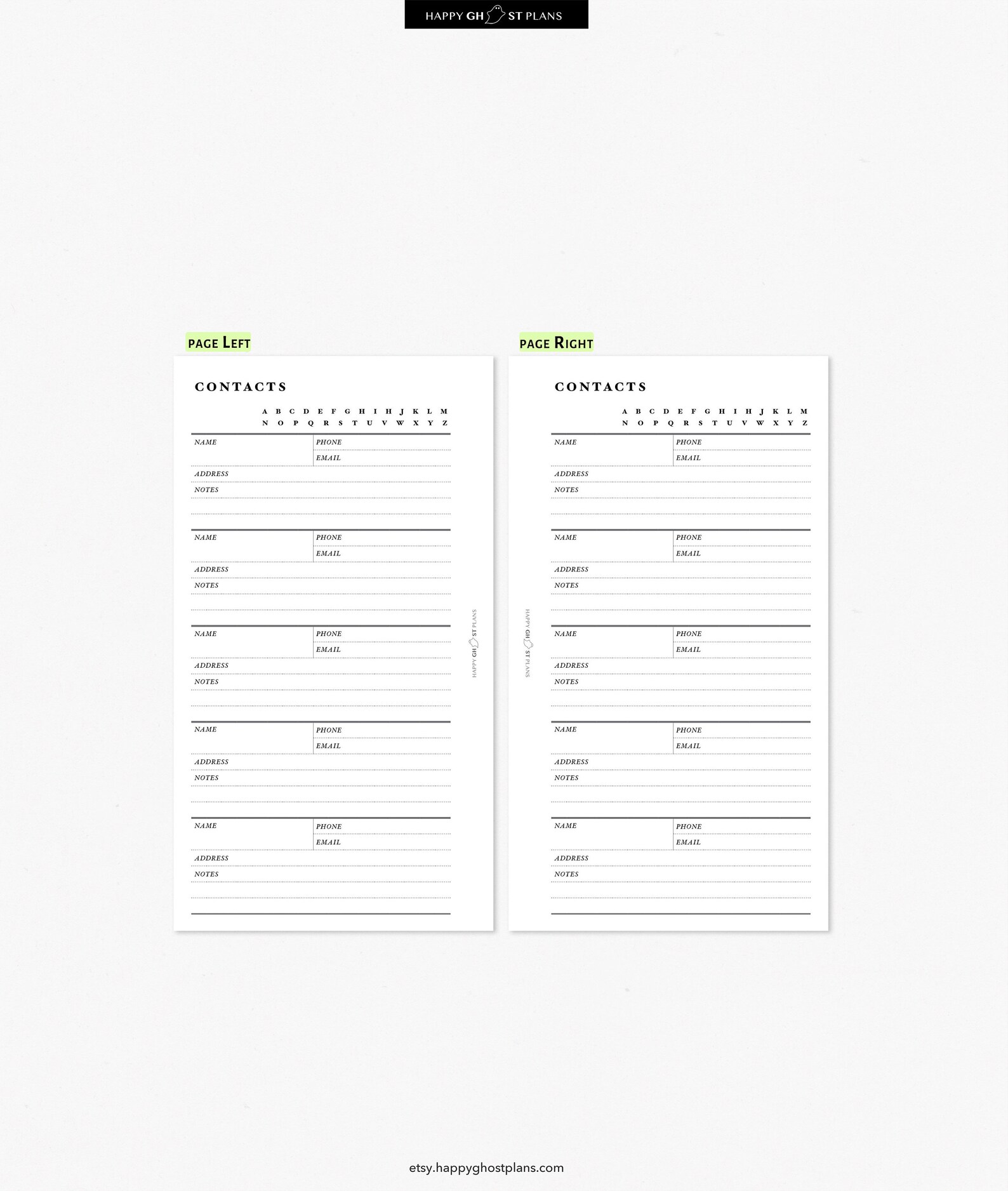 Contact List Printable PDF Personal Size Ring Inserts Contact List ...