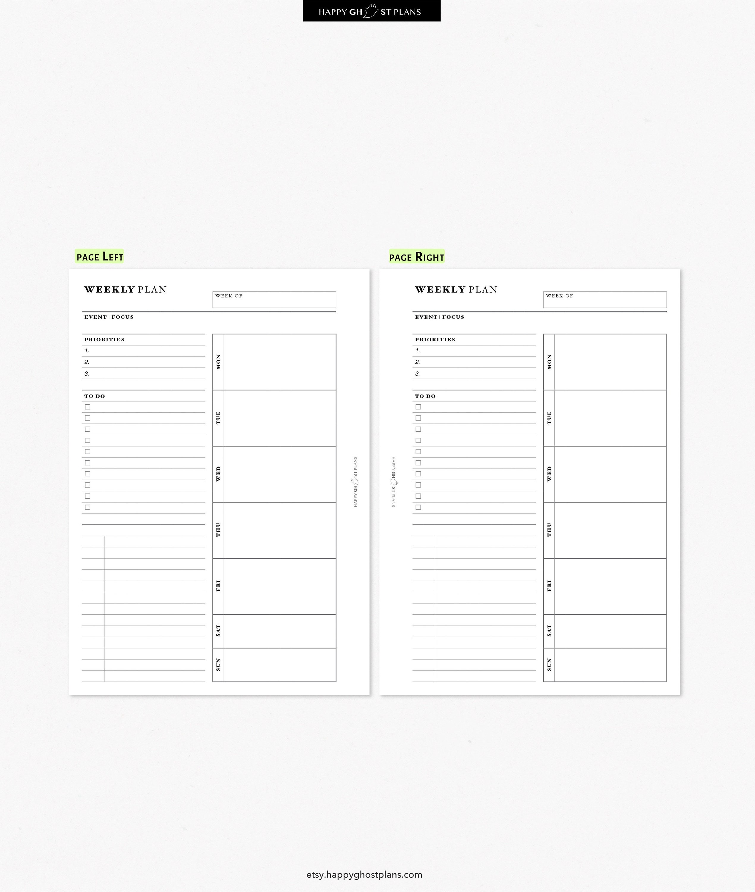 One-page Weekly Planner Printable Insert for Personal-wide Planner ...