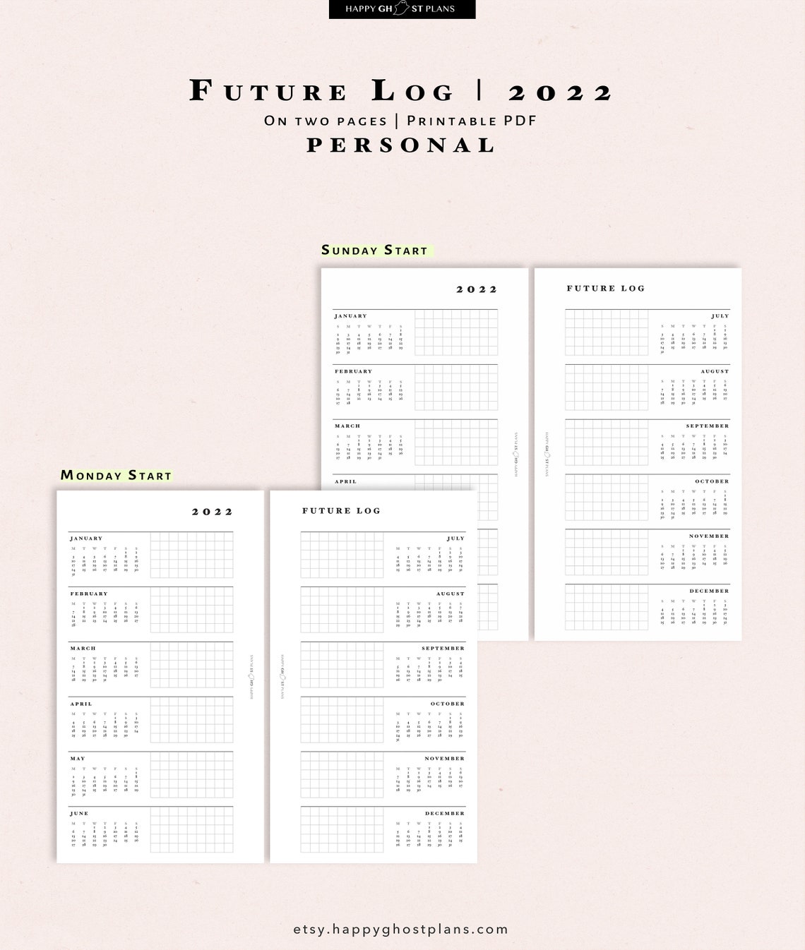 2022 Future Log Personal Size Printable 2022 Yearly Planner | Etsy