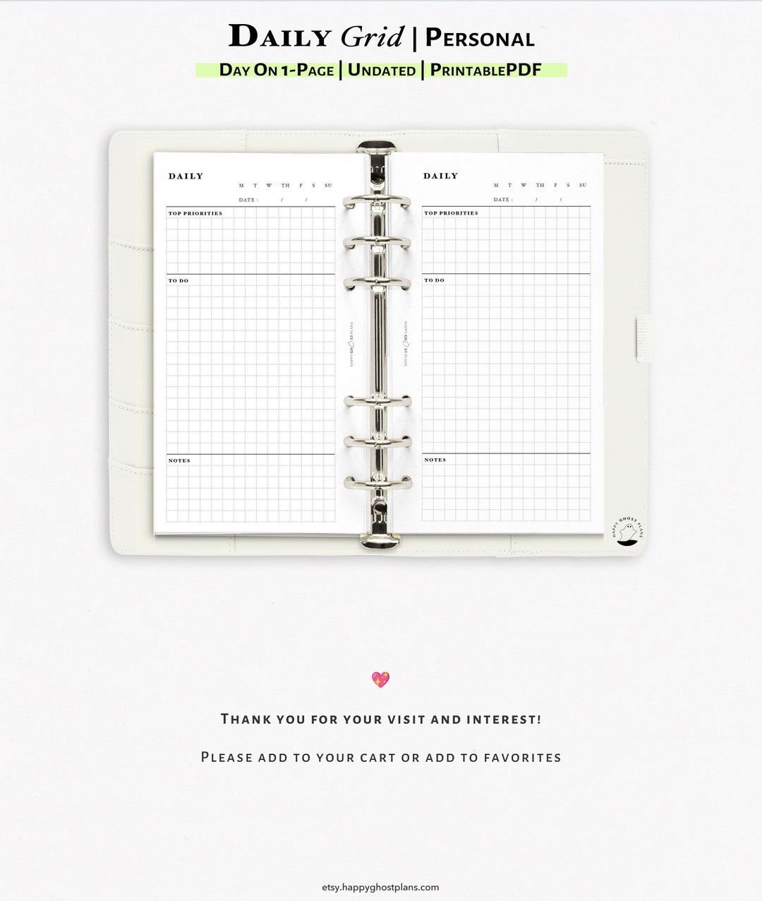 One Page Daily Planner Printable Personal Size Planner Insert Undated ...