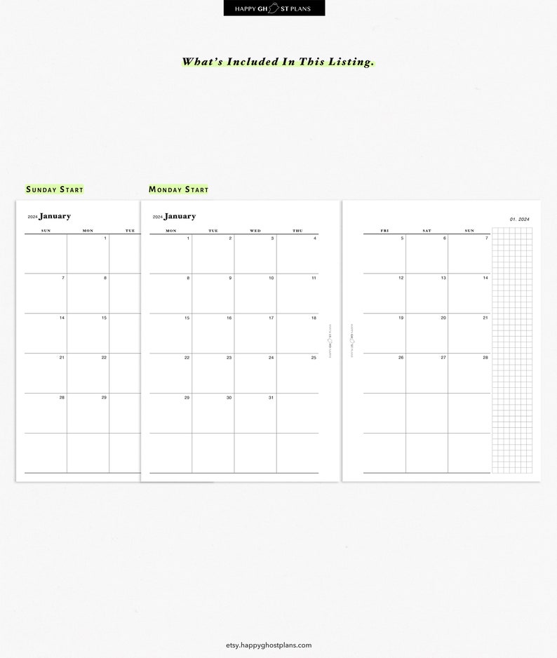2024 Monthly Calendar Printable Insert for Personal-wide Planner Two ...