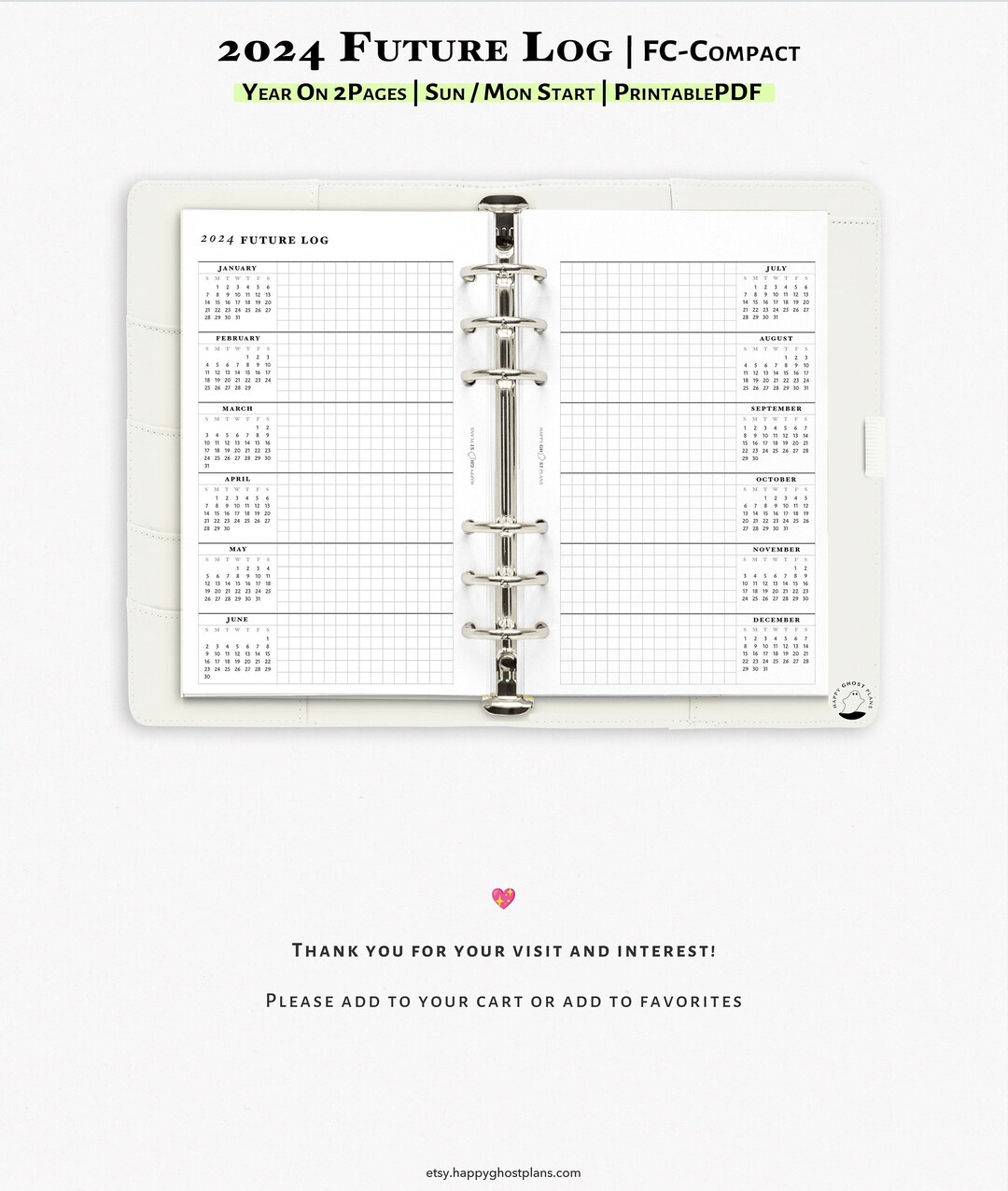 2024 Yearly Planner Printable FC Compact Planner Insert - Etsy UK