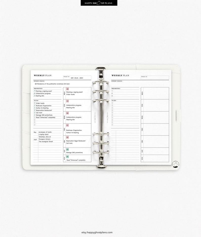 One-page Weekly Planner Printable Insert for B6(5x7) Size Planner ...