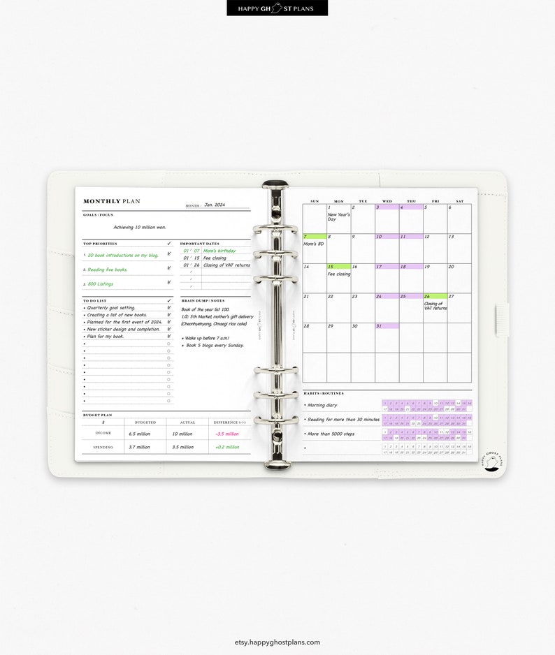 Monthly Overview Planner Printable Insert for A5 Planner MO2P Undated Monthly Planner Printable ...