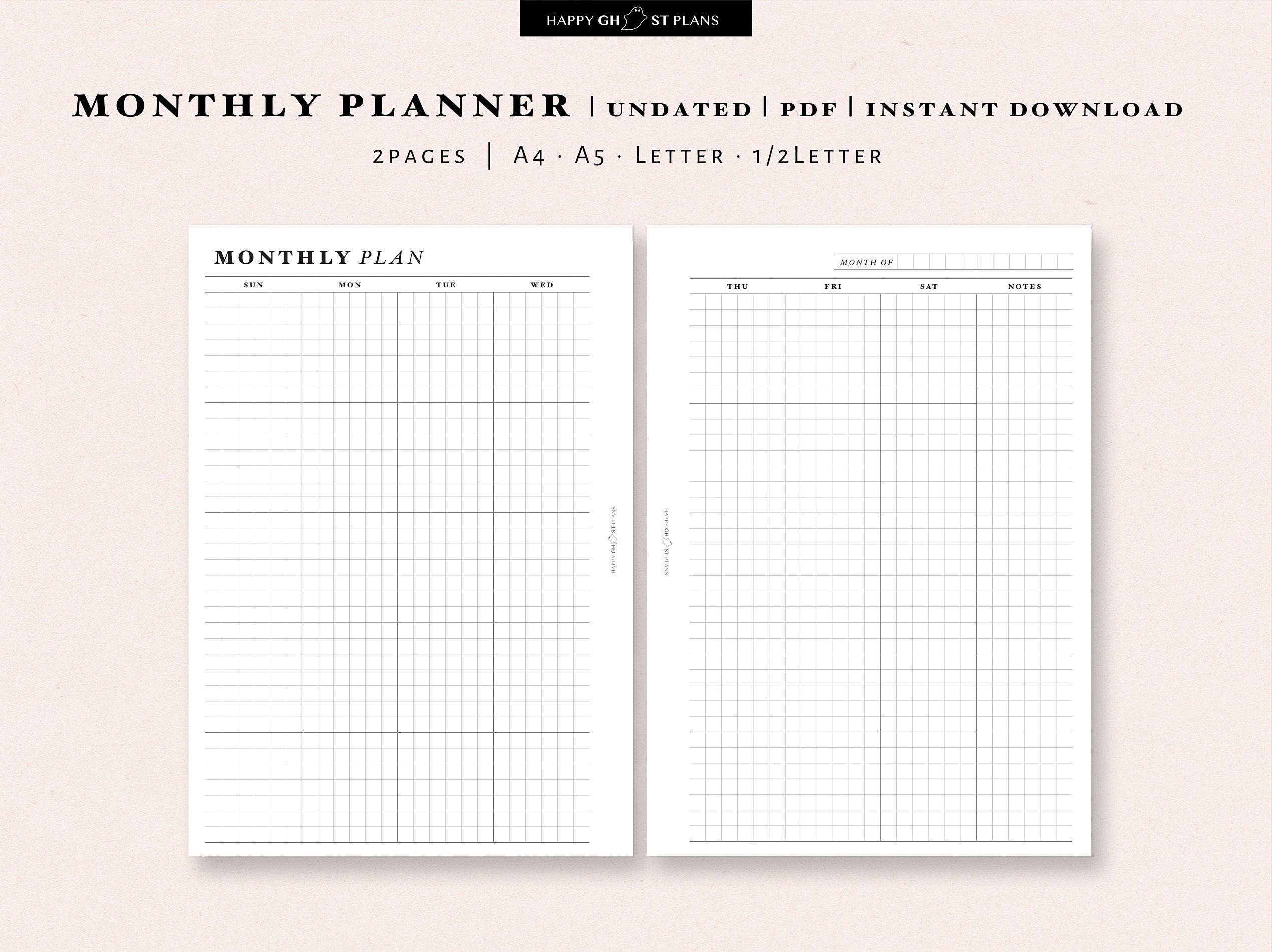 Afdrukbare maandelijkse planner op grafiek papier PDF Lege | Etsy