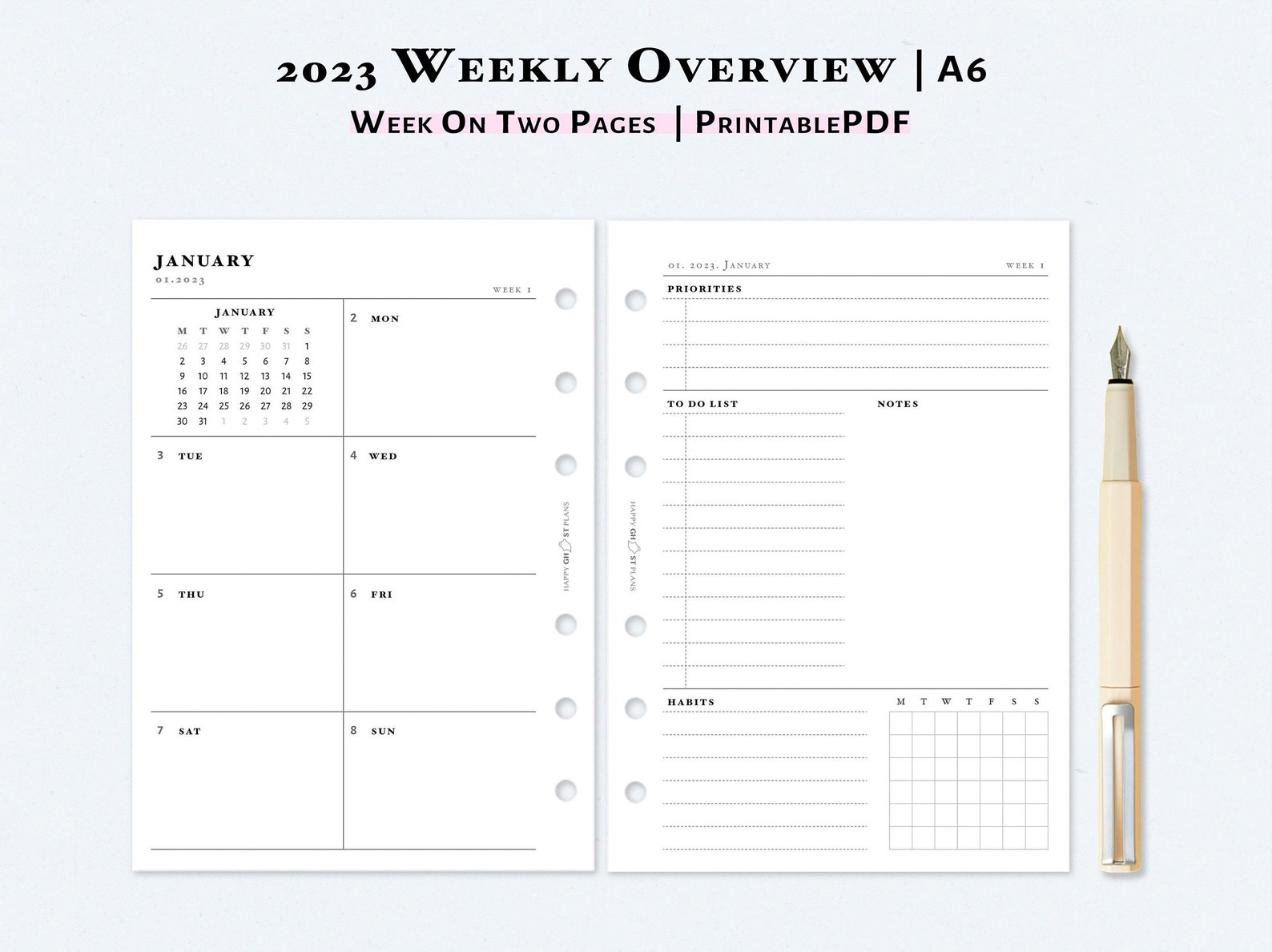 2023 Weekly Overview Printable A6 Size Inserts Dated Weekly - Etsy