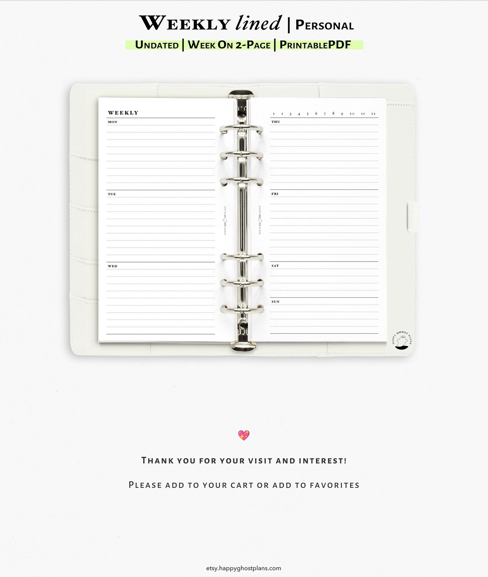Weekly Planner, Printable Inserts for Personal Size Planner W111L - Etsy