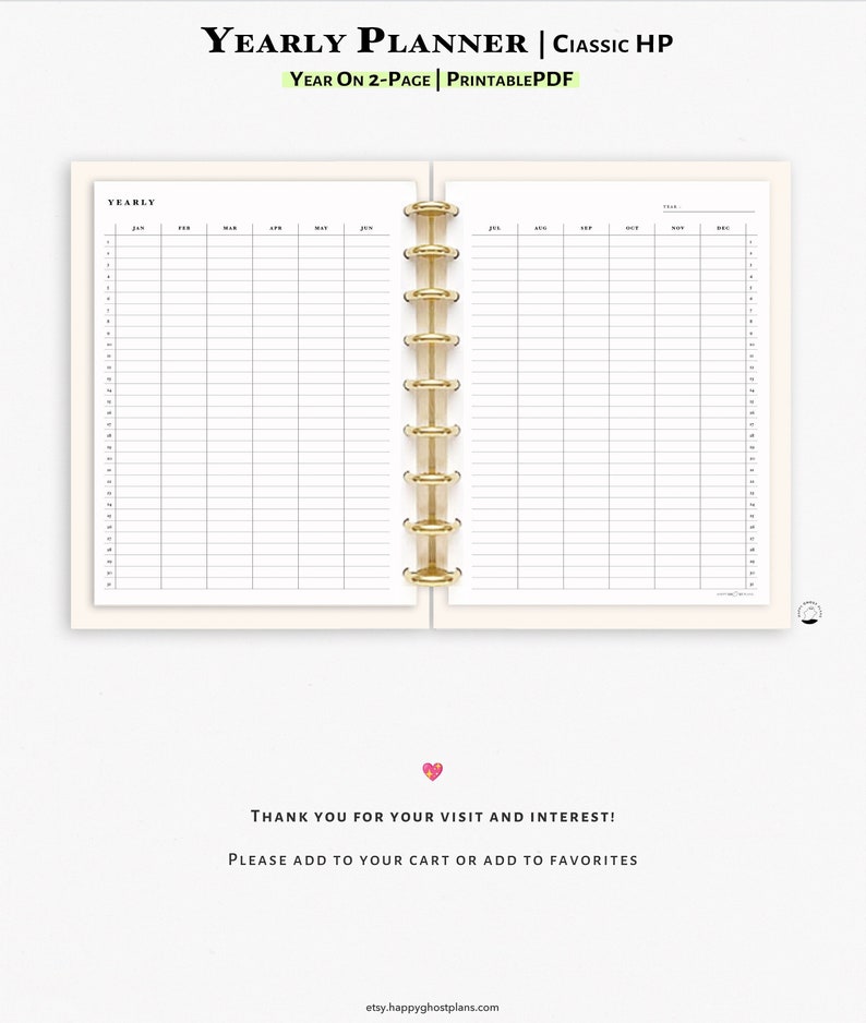 Year at a Glance Planner Printable Classic Happy Planner Insert Undated ...