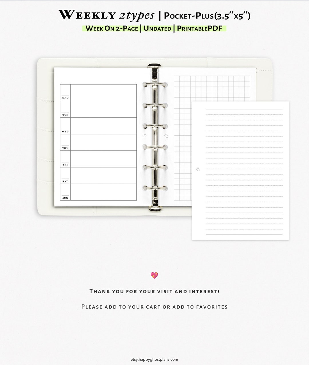 Weekly Planner Printable Insert for Pocket-plus Size Planner Undated ...