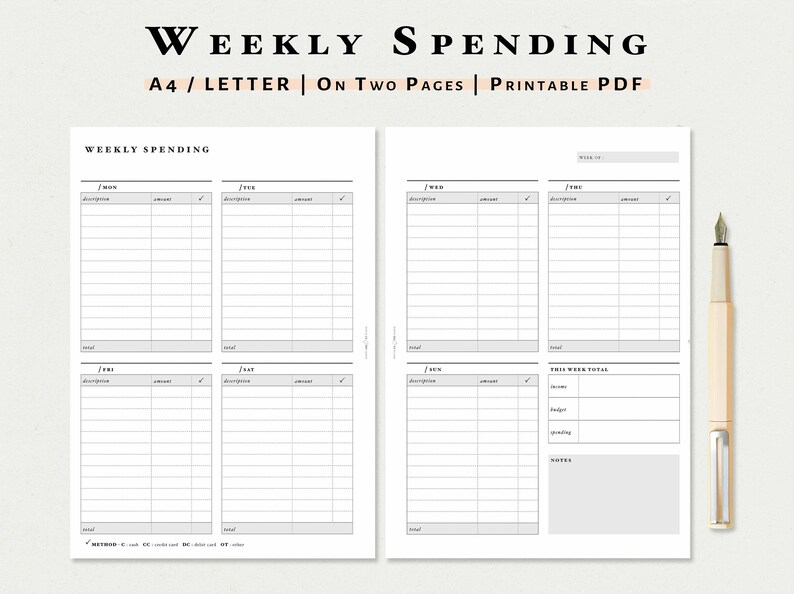 Weekly Spend Expenses Tracker Printable PDF Weekly Spending - Etsy