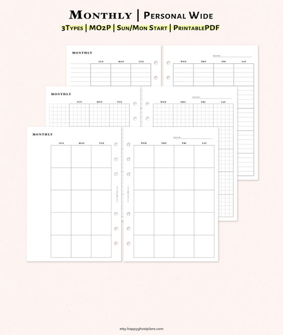 Month on 2 Page Planner Printable Personal Wide Inserts Two - Etsy