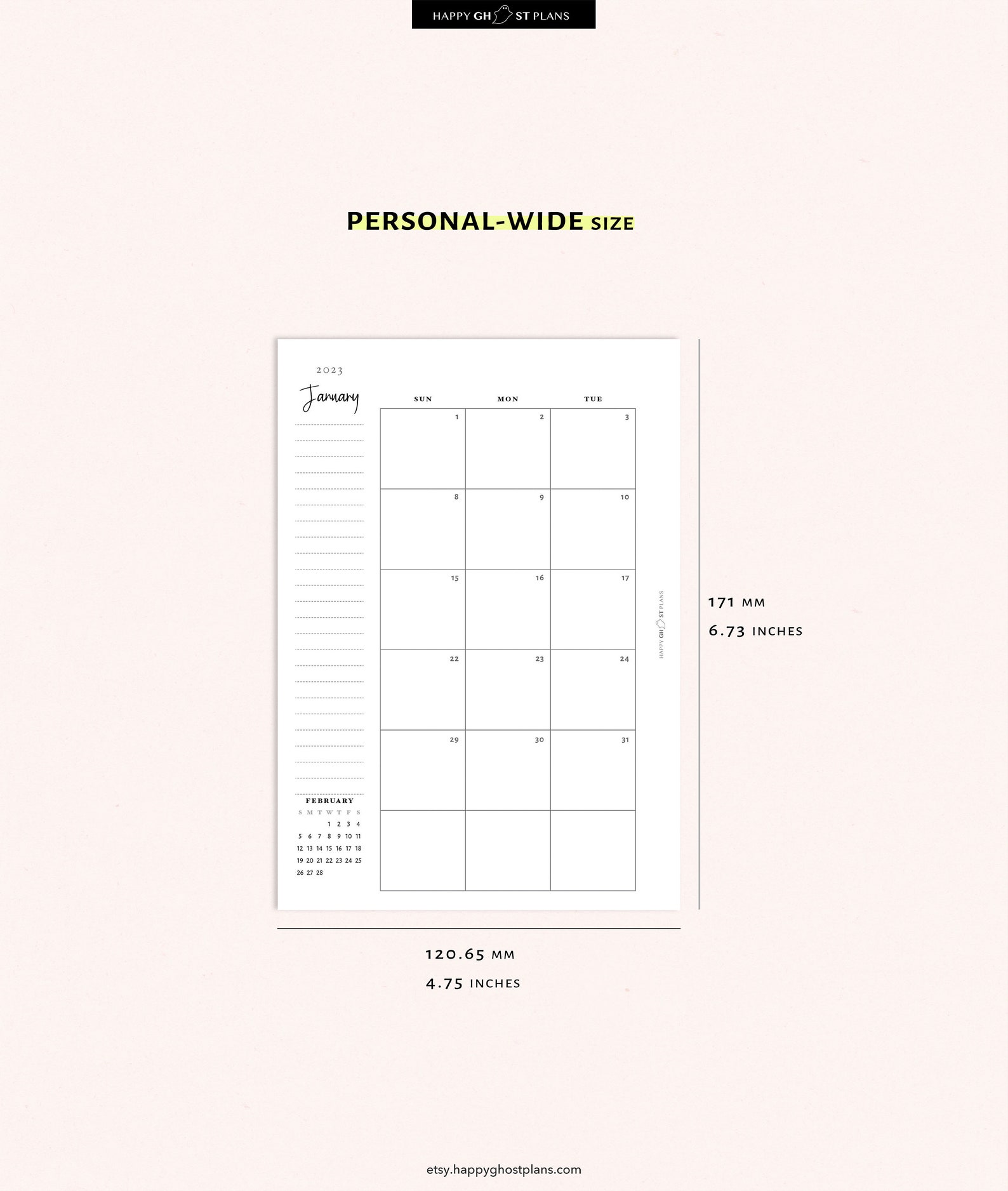 2023 Monthly Calendar Printable Personal-wide Inserts Two - Etsy
