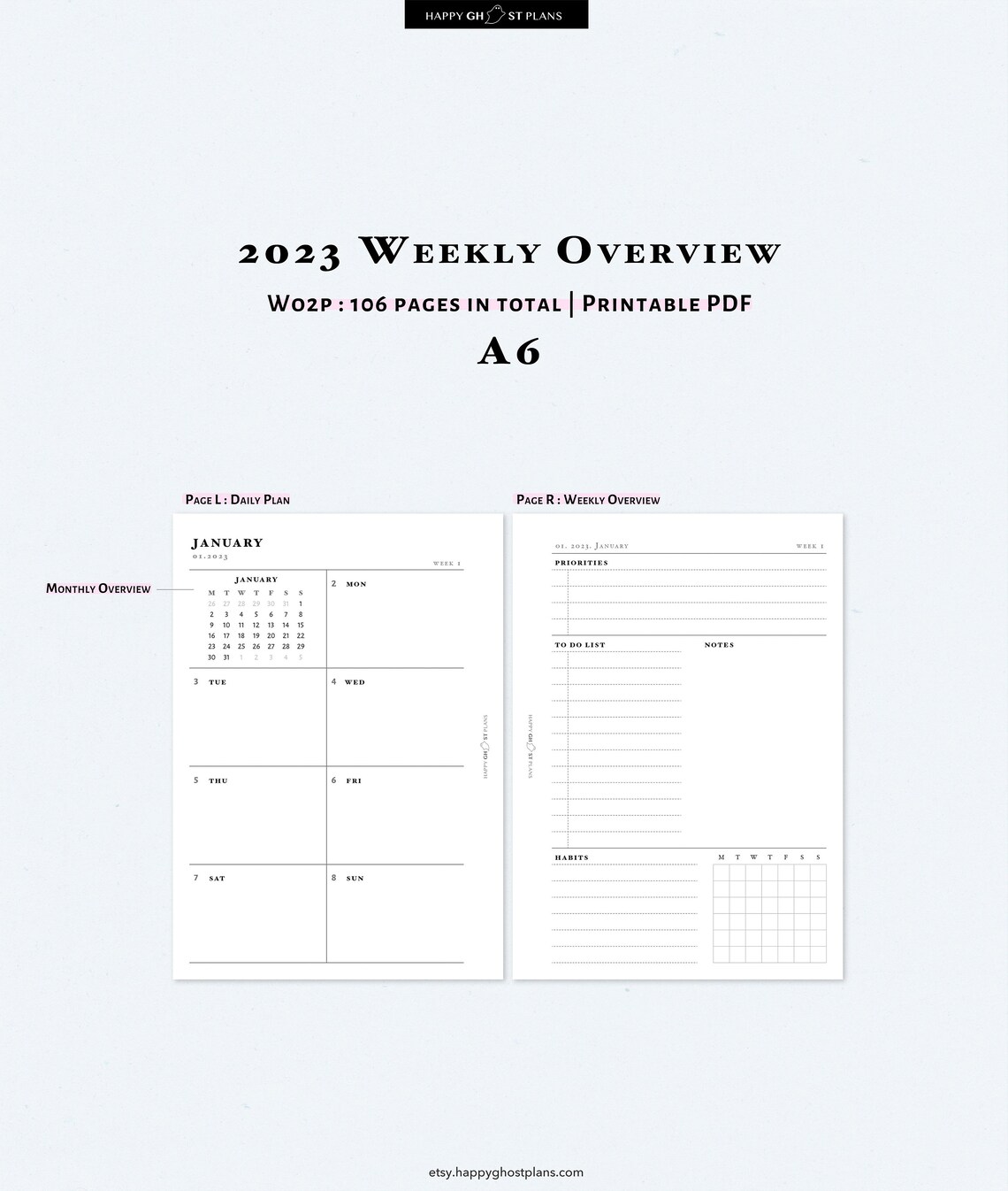 2023 Weekly Overview Printable A6 Size Inserts Dated Weekly - Etsy