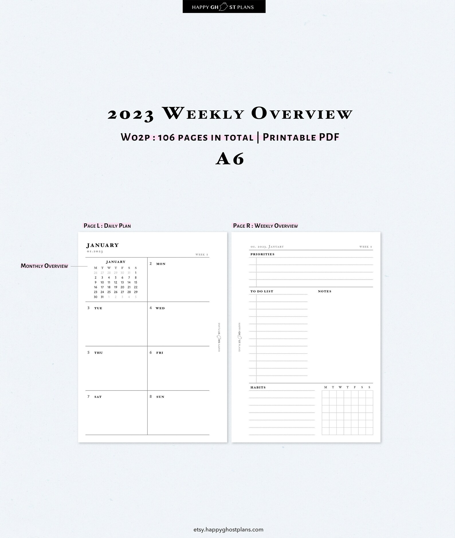 2023 Weekly Overview Printable A6 Size Inserts Dated Weekly - Etsy