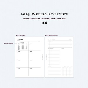 2023 Weekly Overview Printable A6 Size Inserts Dated Weekly - Etsy