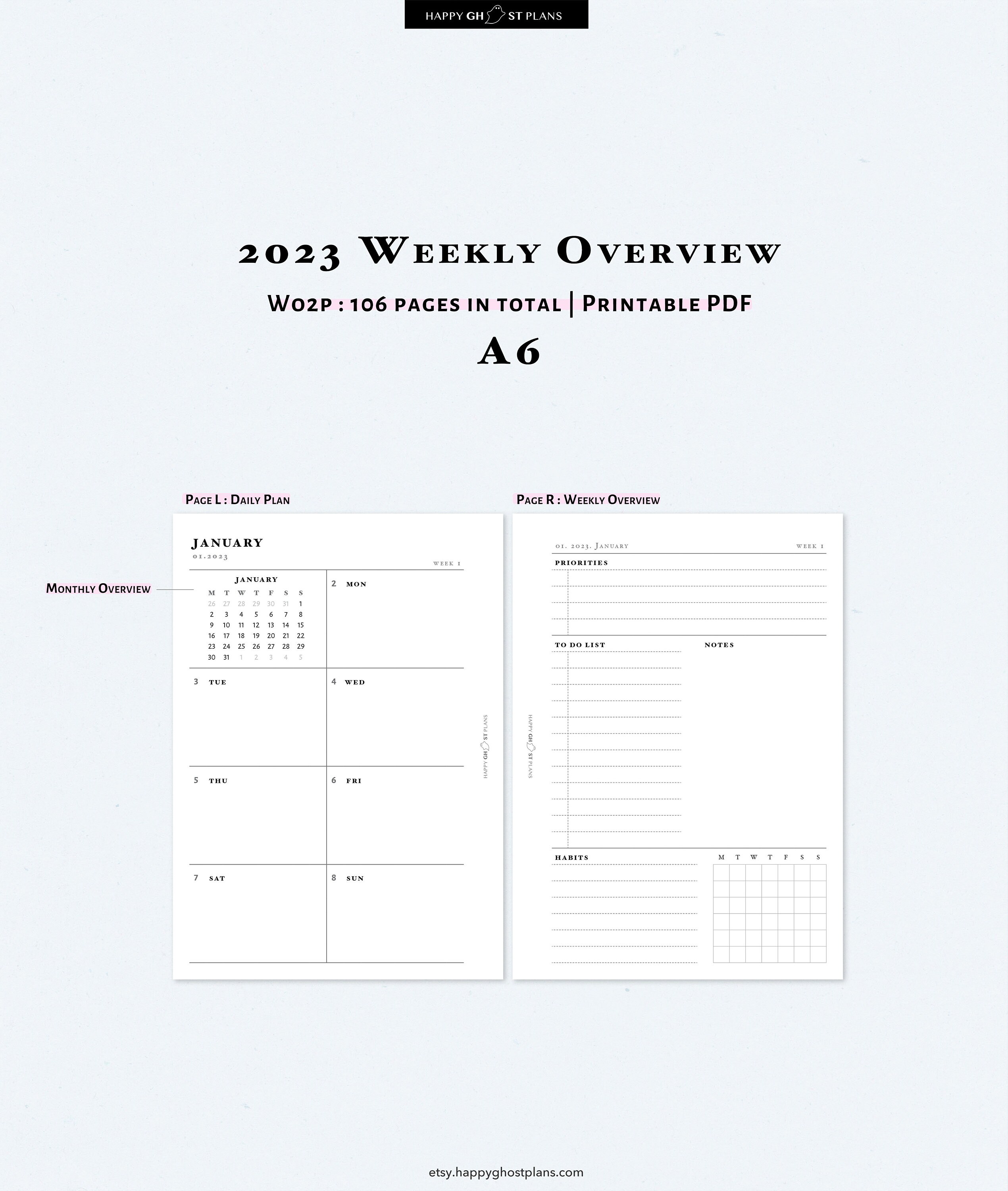 2023 Weekly Overview Printable A6 Size Inserts Dated Weekly - Etsy