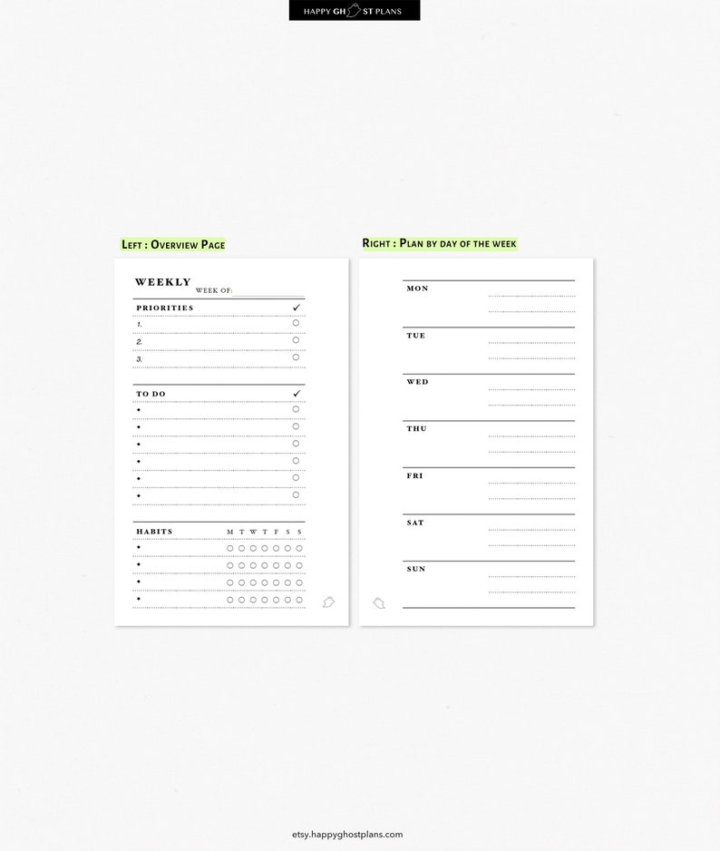 Undated Weekly Overview Printable Mini Planner Inserts Week at A Glance ...