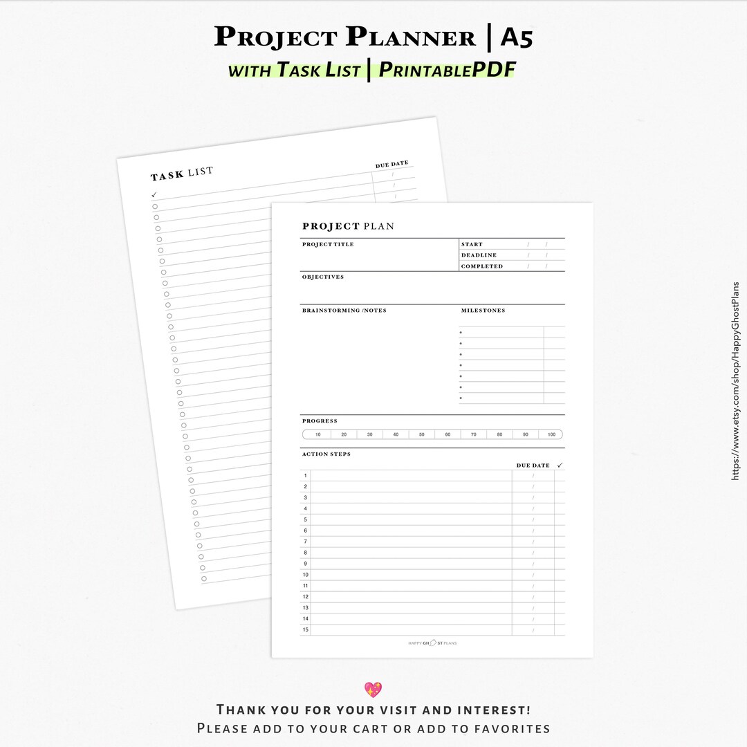 Project Planner Bundle: Printable A5 Planner Insert (PDF) J120 - Etsy
