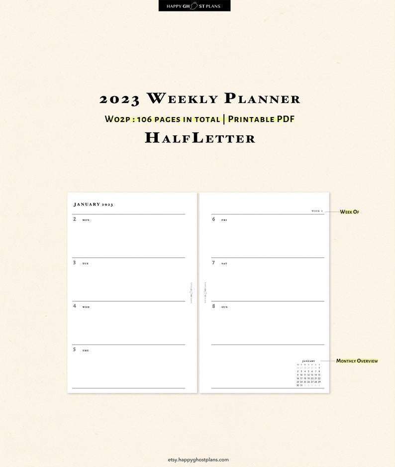 2023 Weekly Planner Printable Half Letter Inserts Week on - Etsy