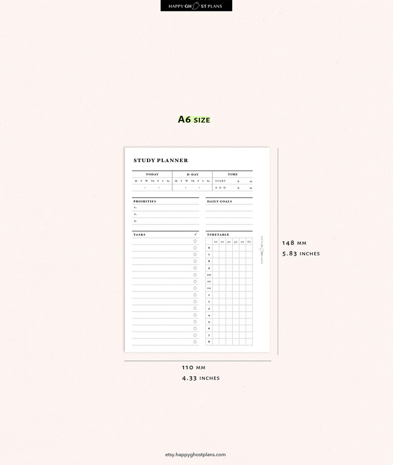 Study Planner Printable A6 Personal Personal-wide - Etsy