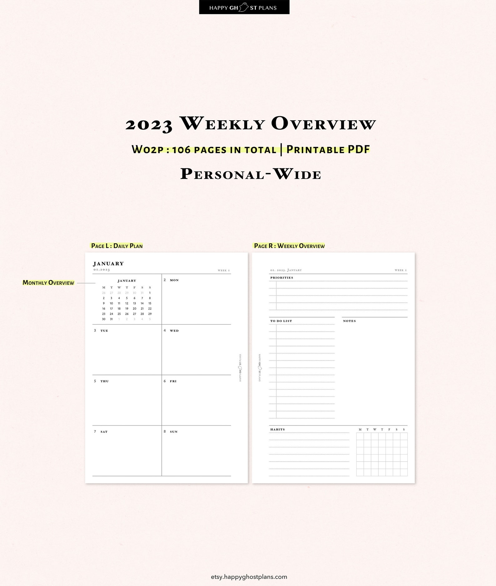 2023 Weekly Overview Printable Personal-wide Inserts Dated - Etsy