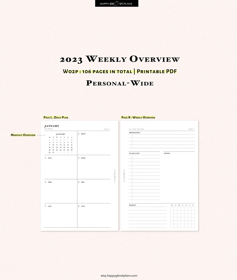 2023 Weekly Overview Printable Personal-wide Inserts Dated - Etsy