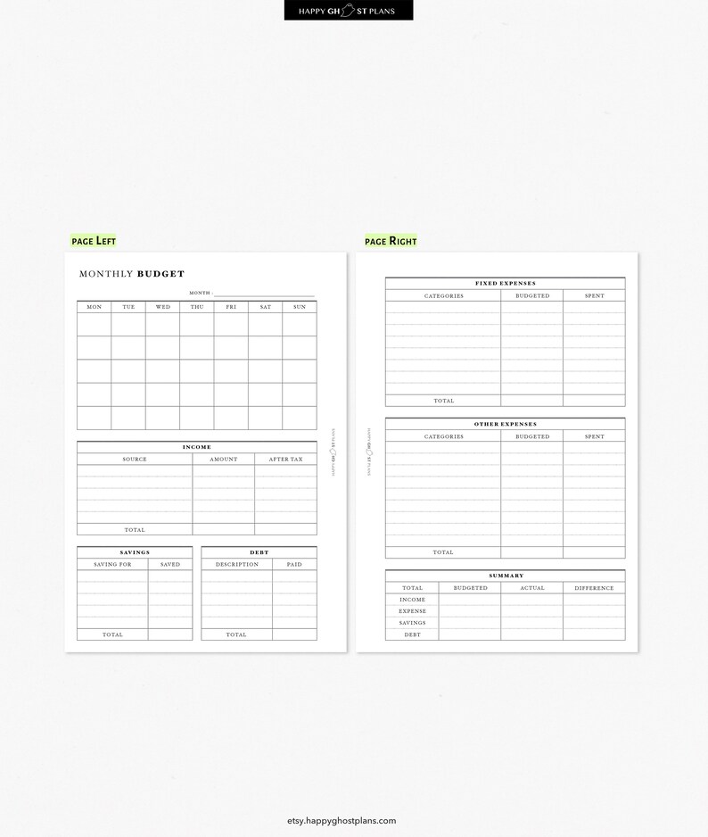 Monthly Budget Planner Printable Personal Wide Planner Insert - Etsy
