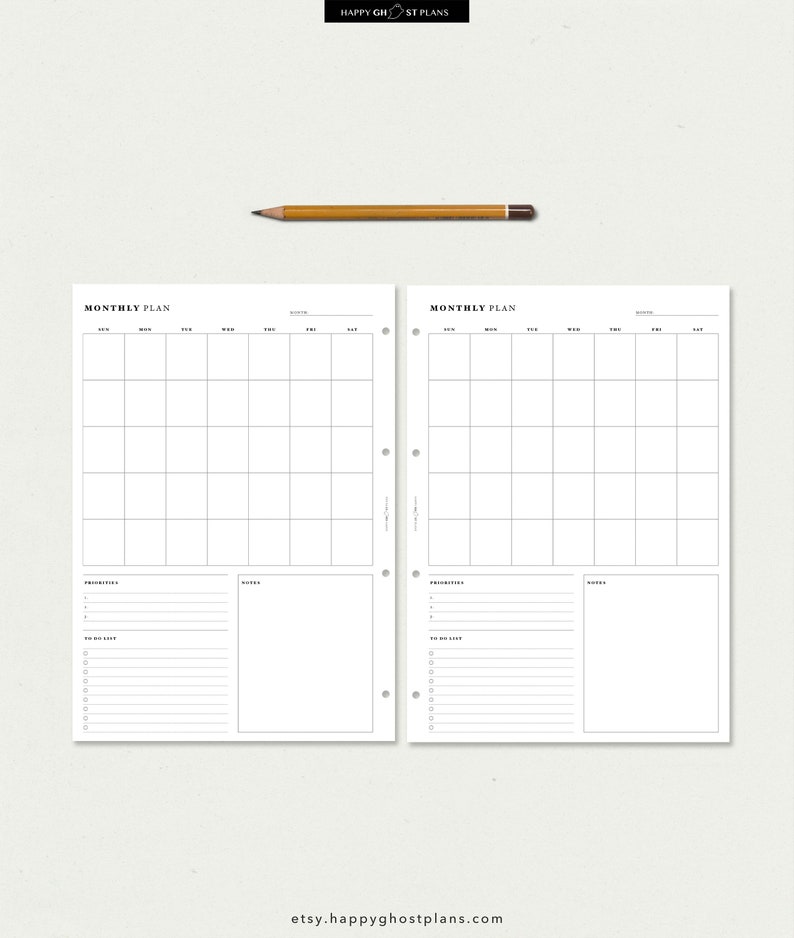 Monthly Planner Printable A4 Letter Size Month on One Page | Etsy Canada