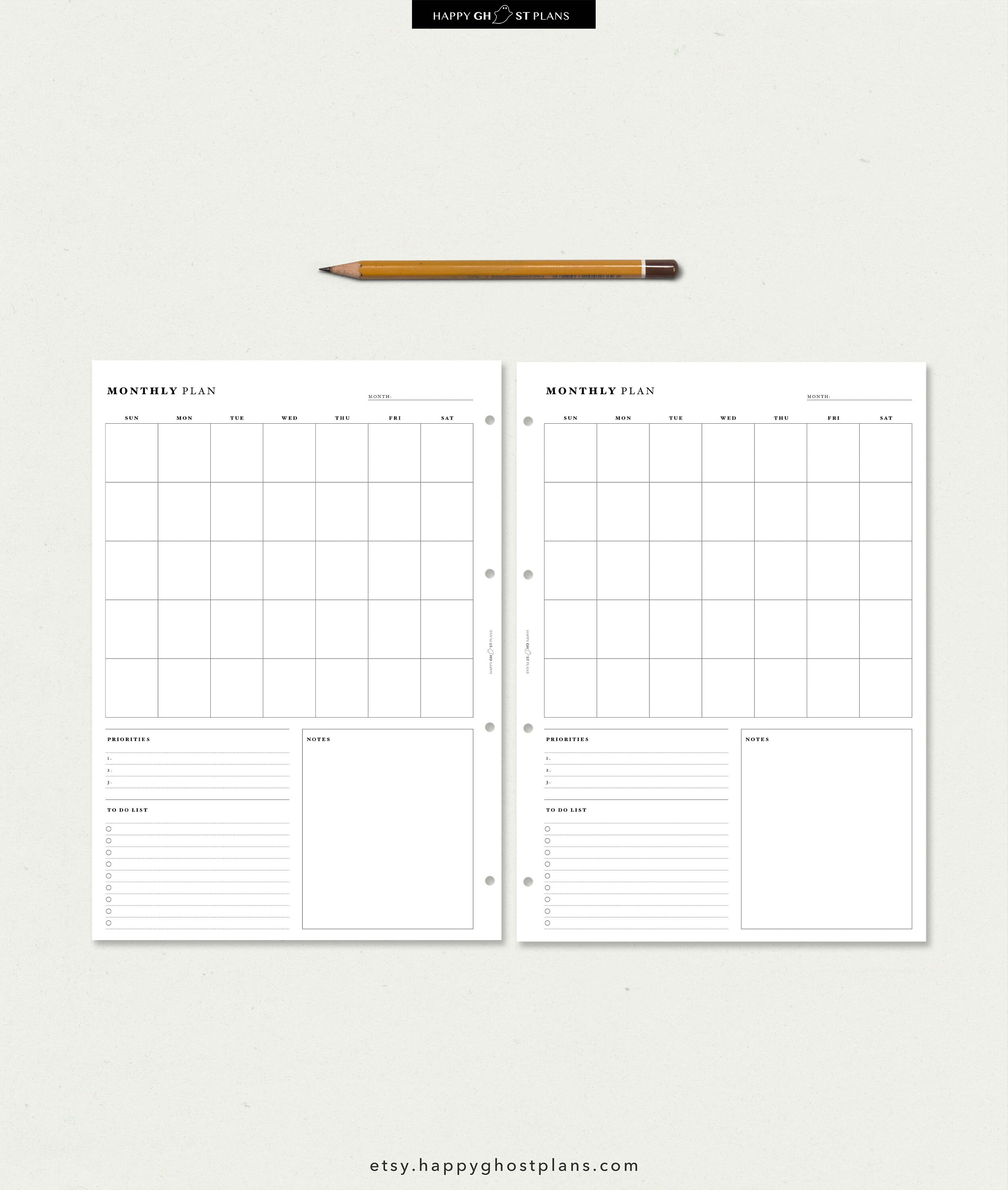Monthly Planner Printable A4 Letter Size Month on One Page | Etsy Canada