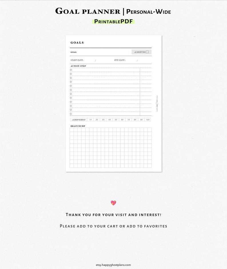 Goal Planner Printable Insert for Personal-wide Planner Action Step ...