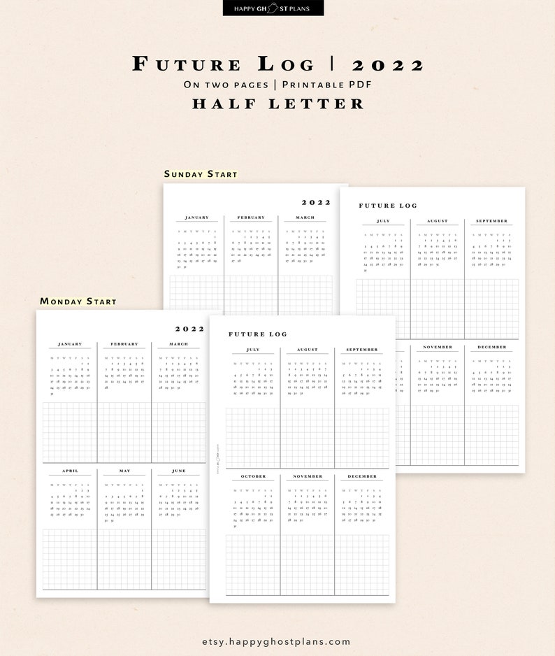 2022 Future Log Half-letter Size Printable 2022 Yearly - Etsy