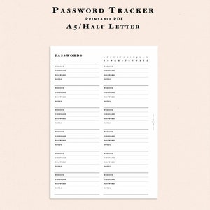 Password Tracker Printable PDF A5 Half-letter Size Password - Etsy