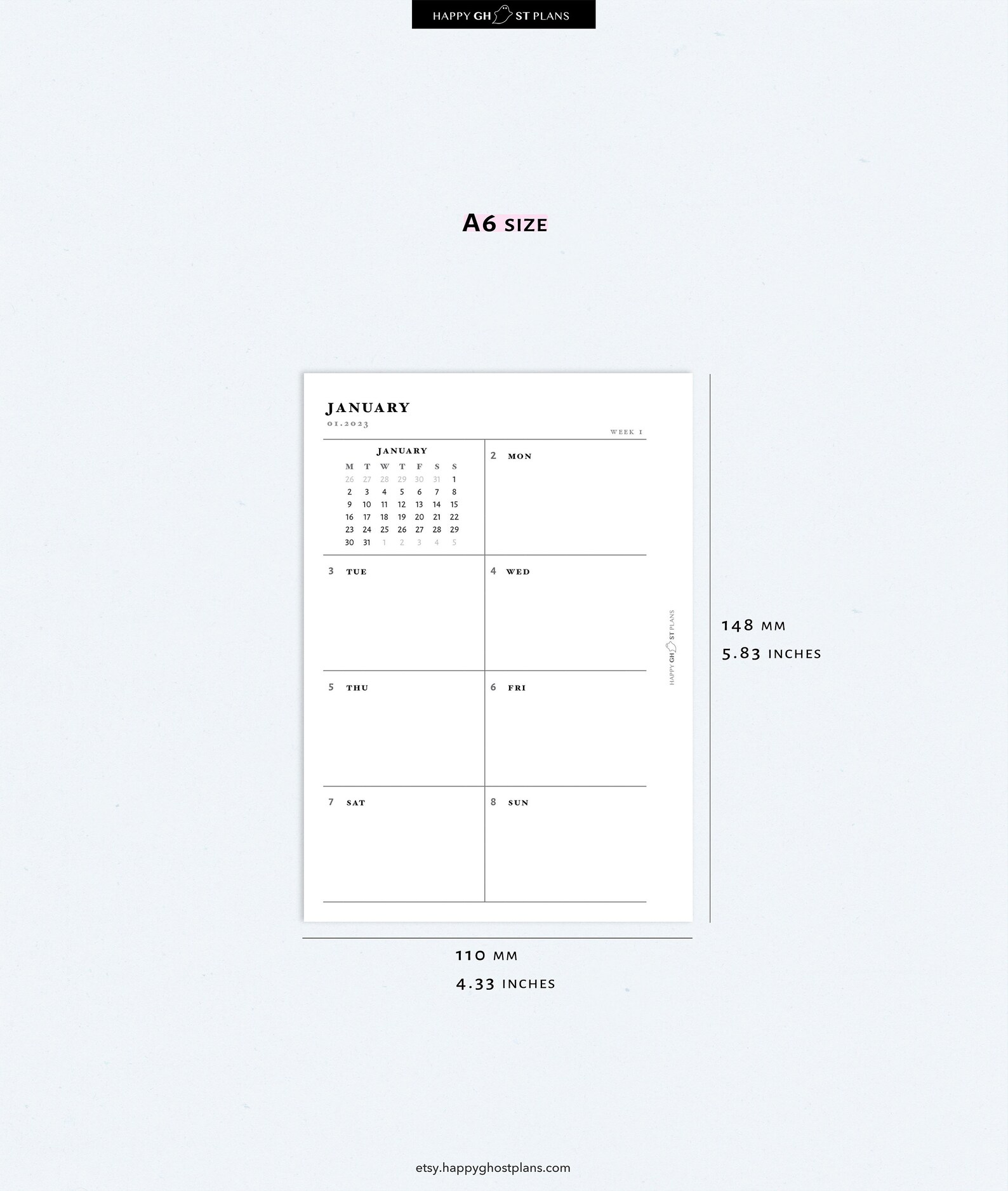 2023 Weekly Overview Printable A6 Size Inserts Dated Weekly - Etsy