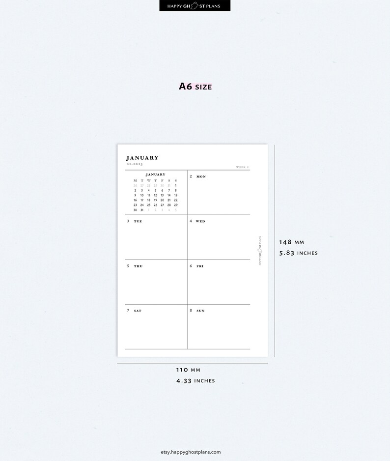 2023 Weekly Overview Printable A6 Size Inserts Dated Weekly - Etsy