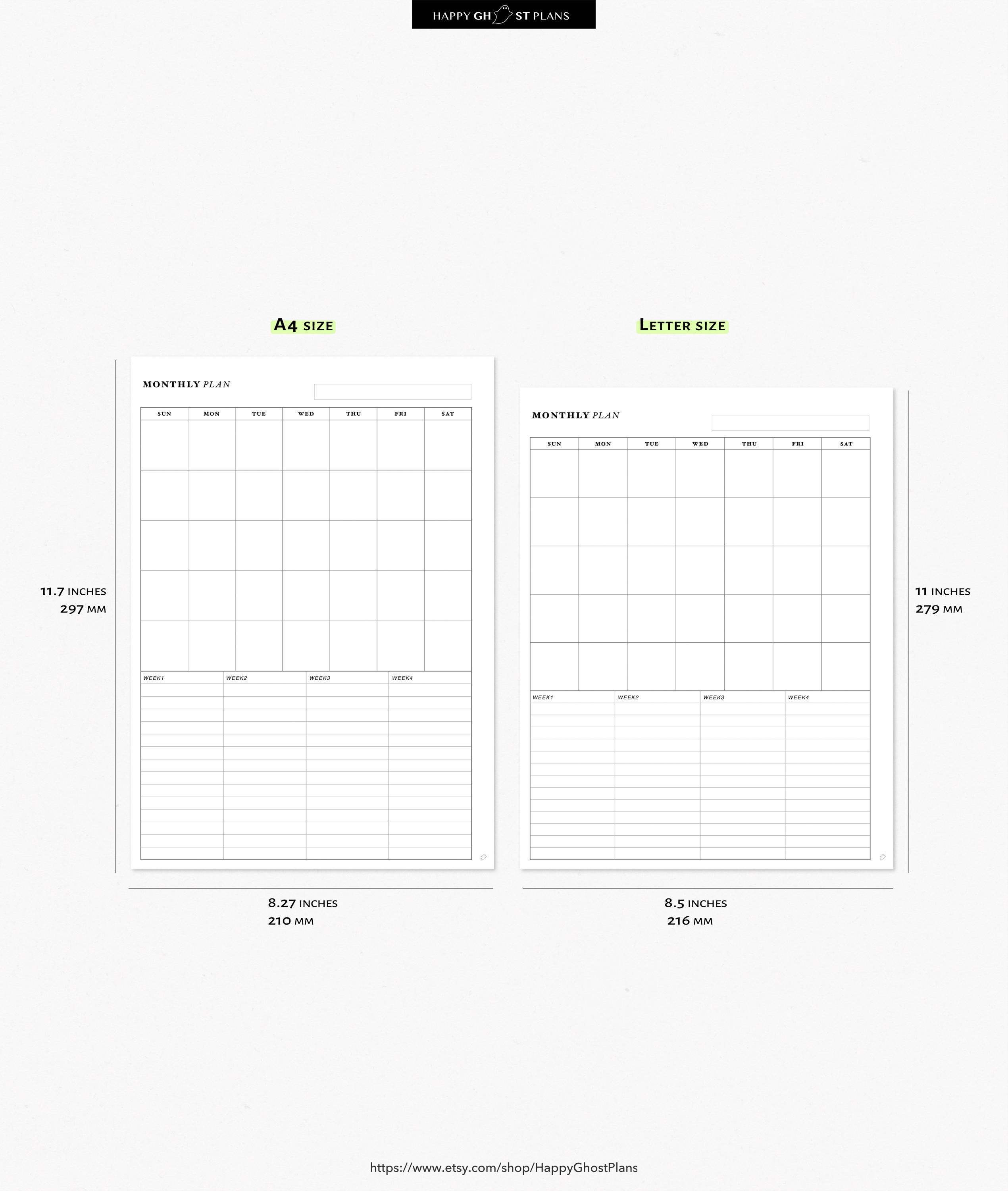 Monthly Planner, Printable Inserts for A4, Letter Size Planner | M122 ...