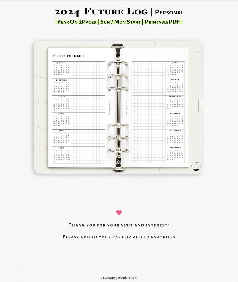 Future Logs, Printable 2024 Yearly Planner for Personal Size Planner Insert Y106 - Etsy