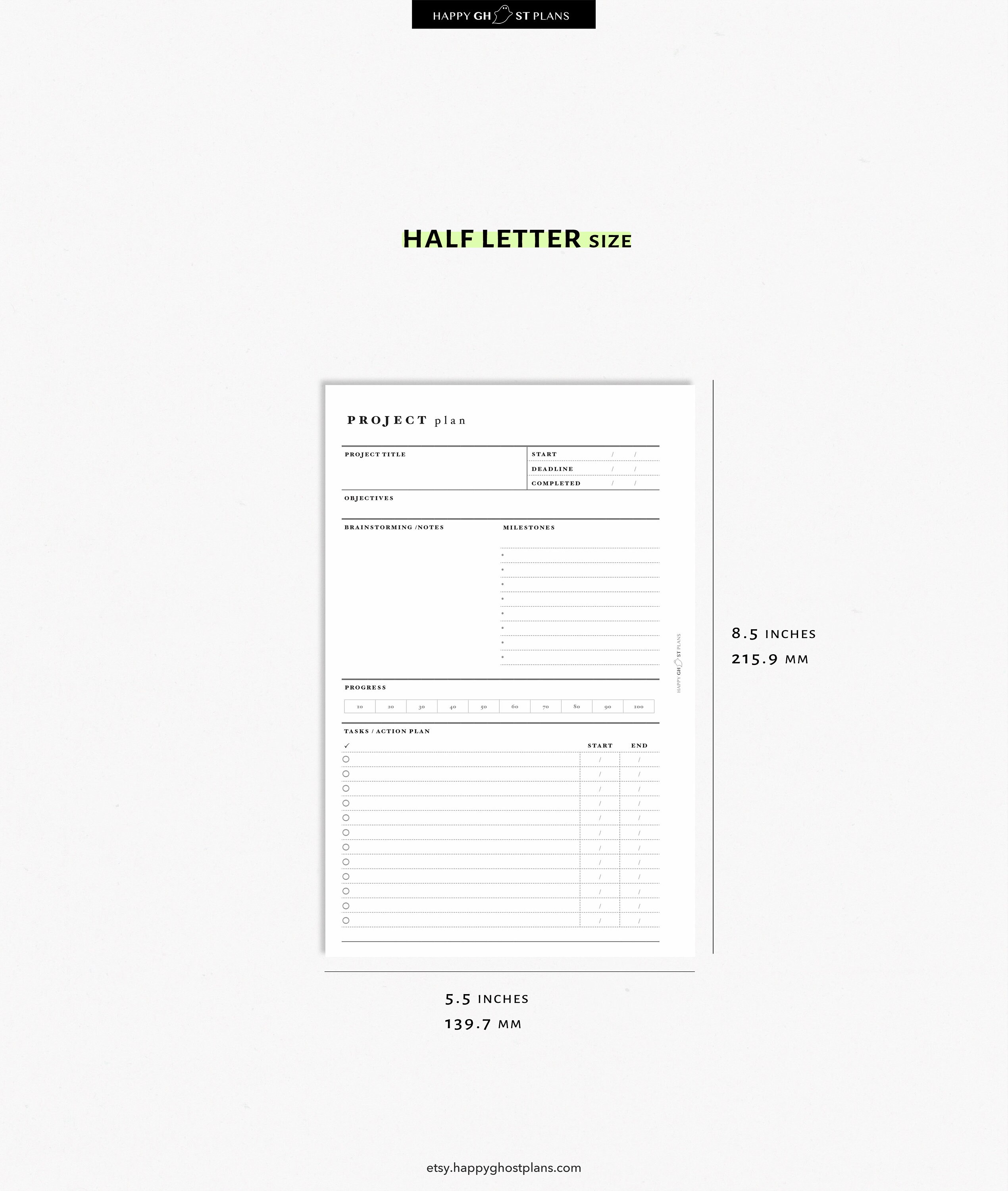 Project Planner Printable Insert for Half Letter Planner, for Action ...