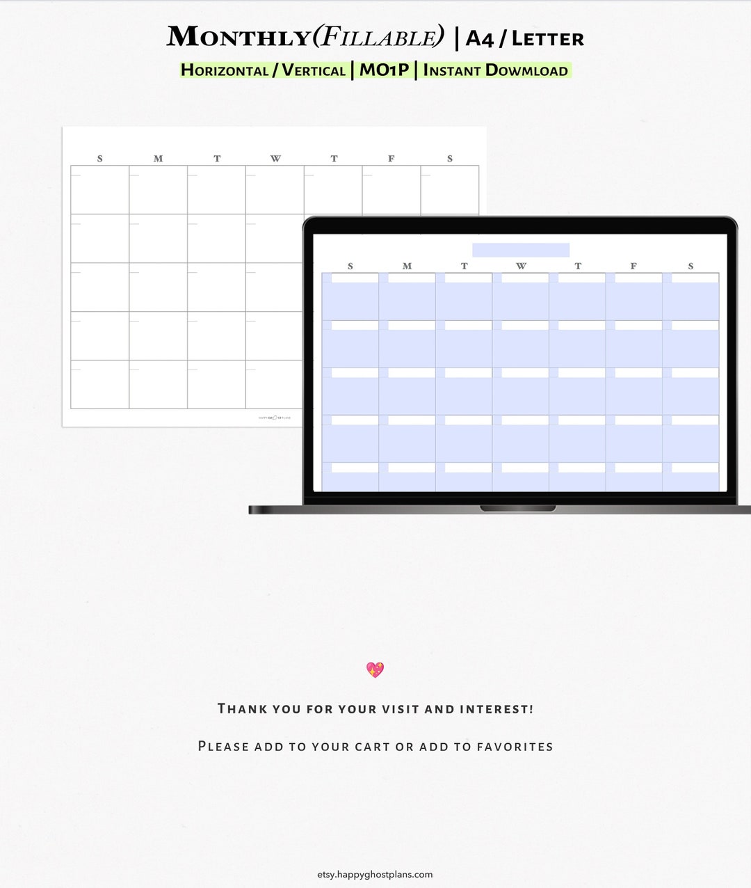 Monthly Planner Fillable and Printable A4, US Letter Horizontal and ...