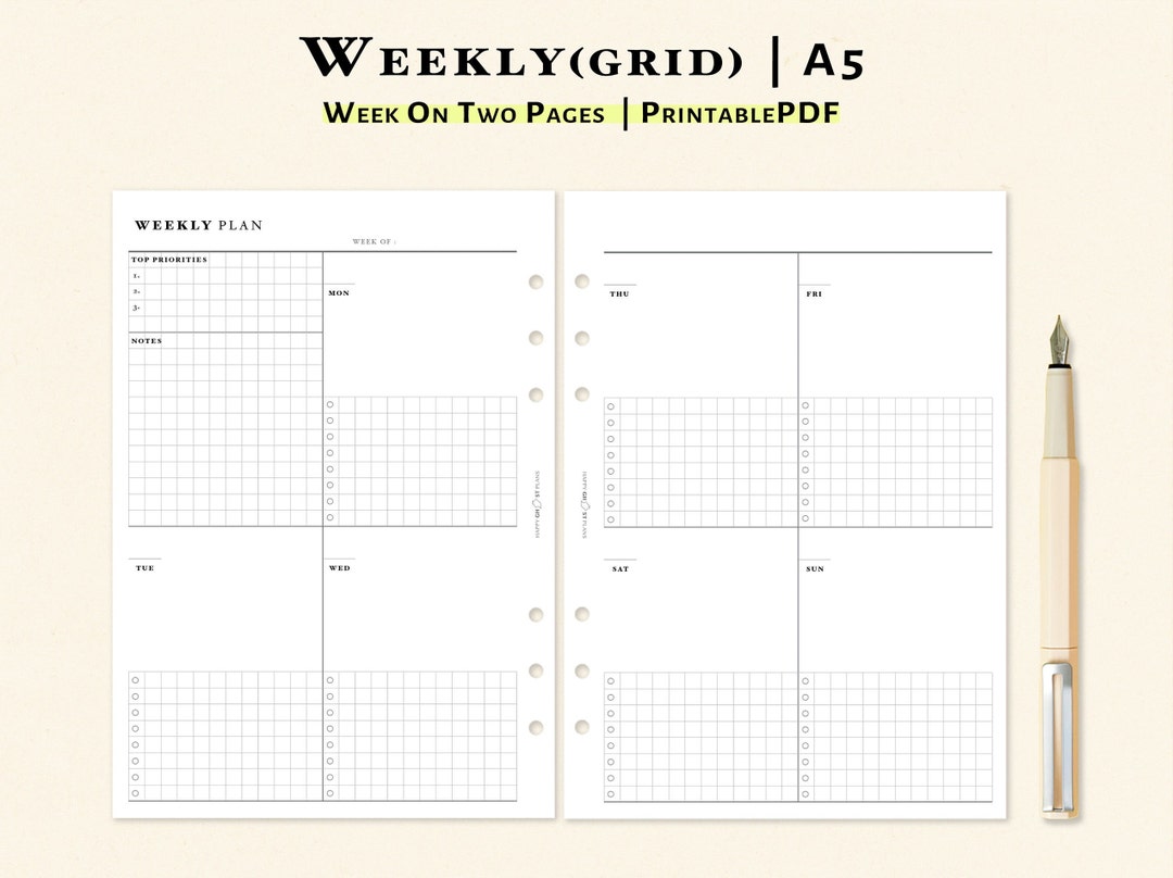 Woche auf 2 Seite druckbare A5-Einlagen Wochenplaner Wo2p Weekly Spread ...
