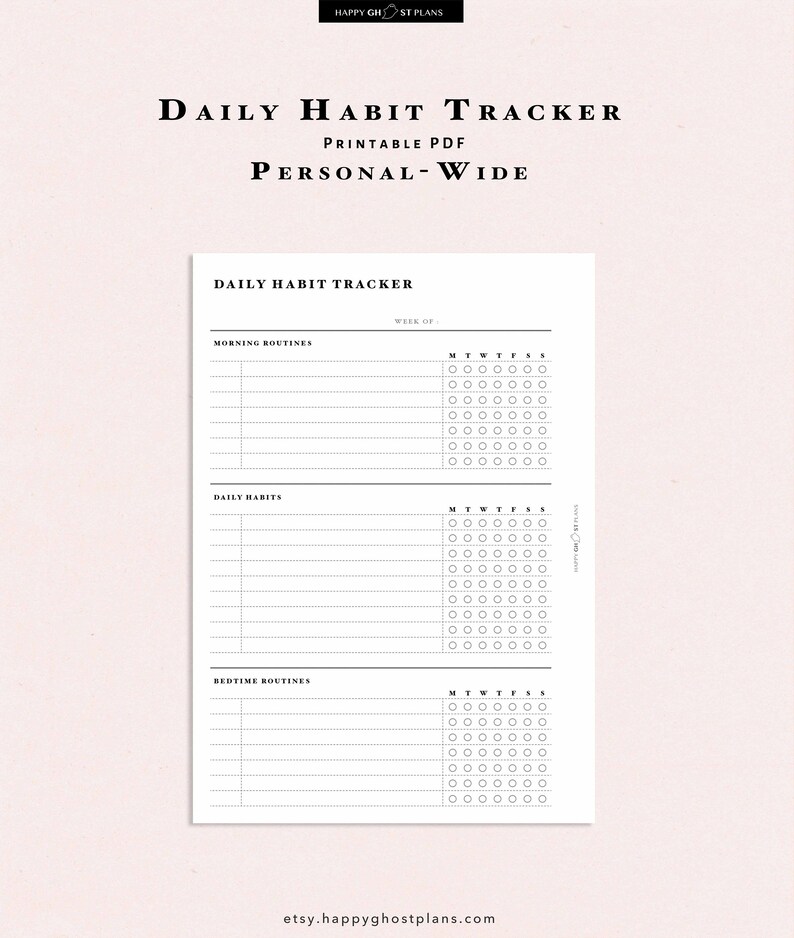 Habit Tracker Printable Personal-wide Inserts Daily Routine - Etsy